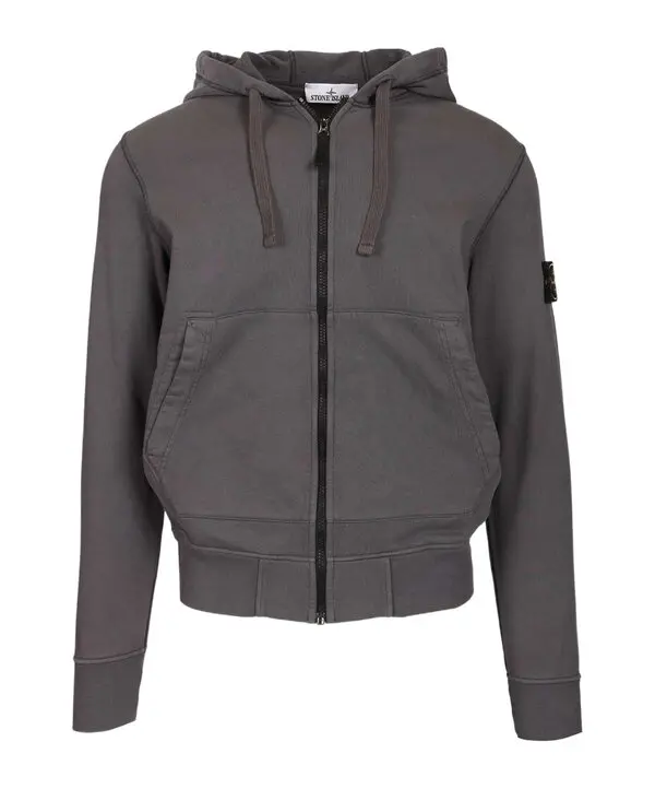Stone Island Logo Patch Zip-up Hoodie - Grey