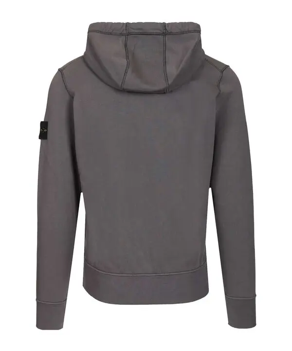 Stone Island Logo Patch Zip-up Hoodie - Grey
