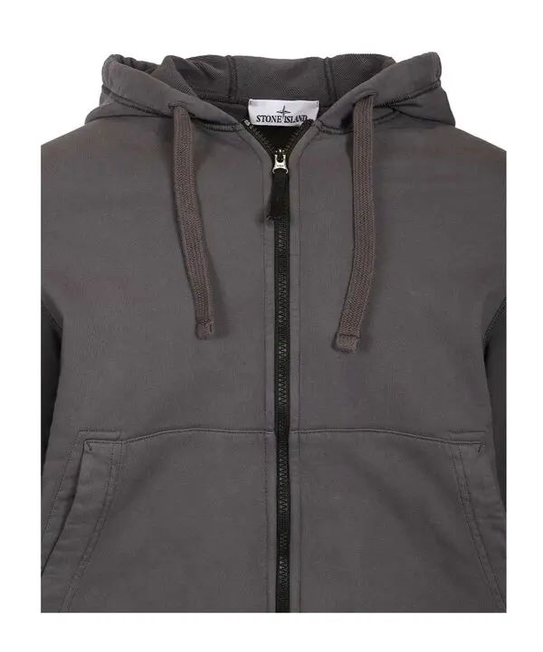 Stone Island Logo Patch Zip-up Hoodie - Grey