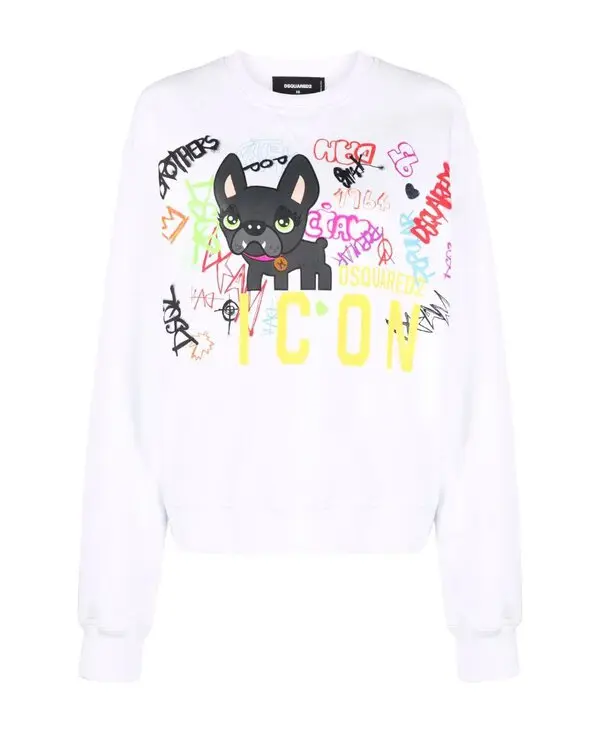 Dsquared2 Graffiti Print Cotton Jumper - White