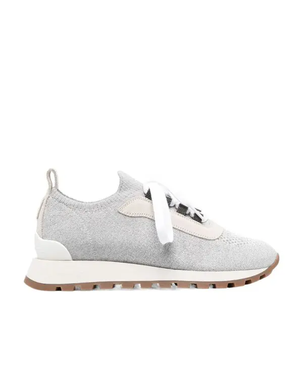 Brunello Cucinelli Knitted Lace-up Sneakers - Light Gray