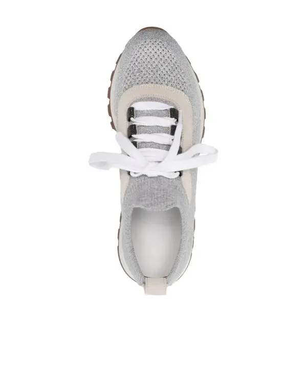 Brunello Cucinelli Knitted Lace-up Sneakers - Light Gray