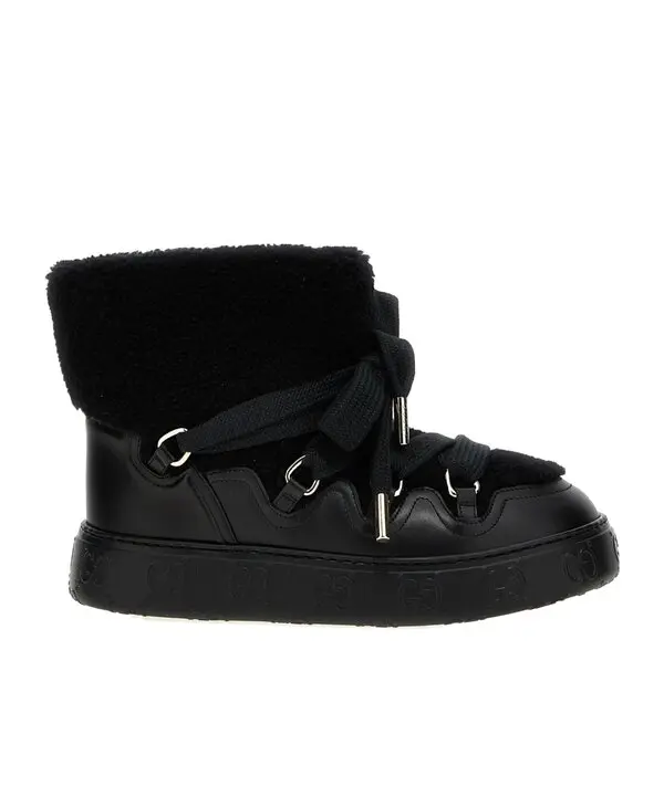 Gucci Faux-shearling Round Toe Ankle Boots - Black