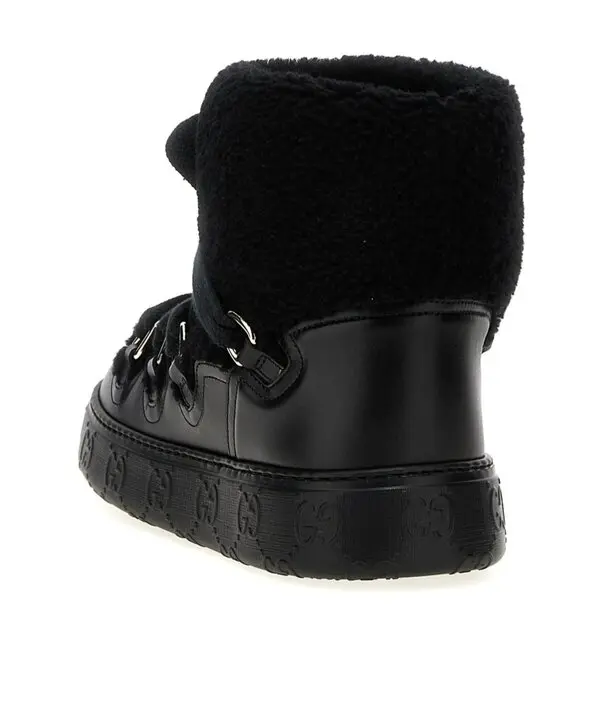 Gucci Faux-shearling Round Toe Ankle Boots - Black