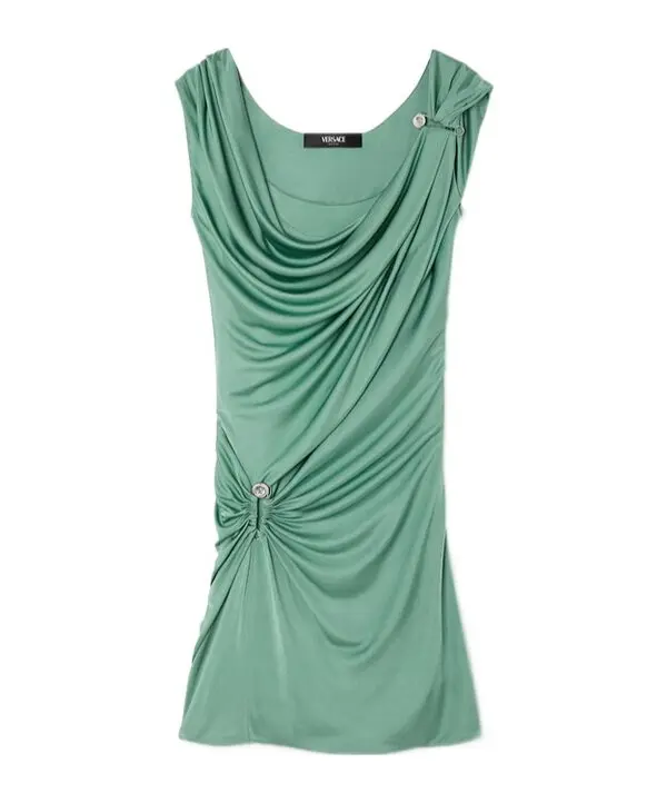 Versace Safety Pin Detailed Draped Mini Dress