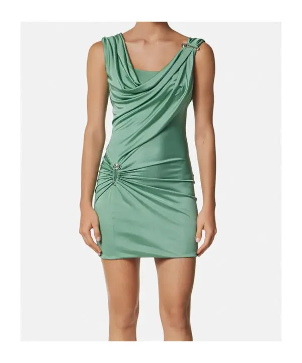 Versace Safety Pin Detailed Draped Mini Dress