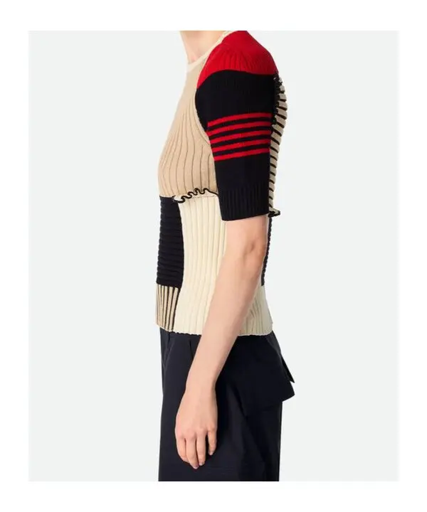 Bottega Veneta Patchwork Ribbed Knit Top - Sand/multi-colour