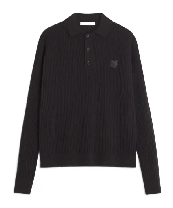 Maison Kitsuné Fox Head Ribbed Polo Jumper