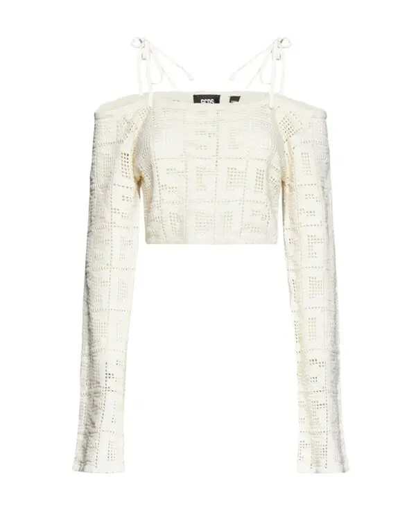 Gcds Logo Monogram Cropped Knitted Top - White