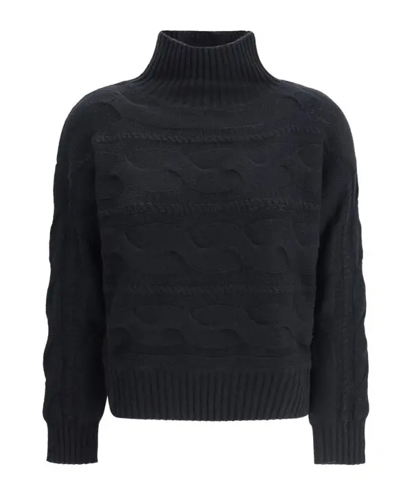 Max Mara Cable Knit Roll Neck Sweater - Black