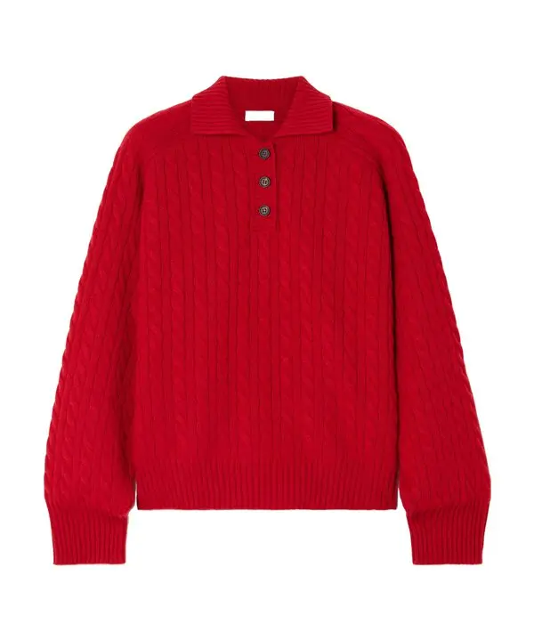 Brunello Cucinelli Long-sleeved Ribbed Knit Polo Sweater With Half-button Closure - Red