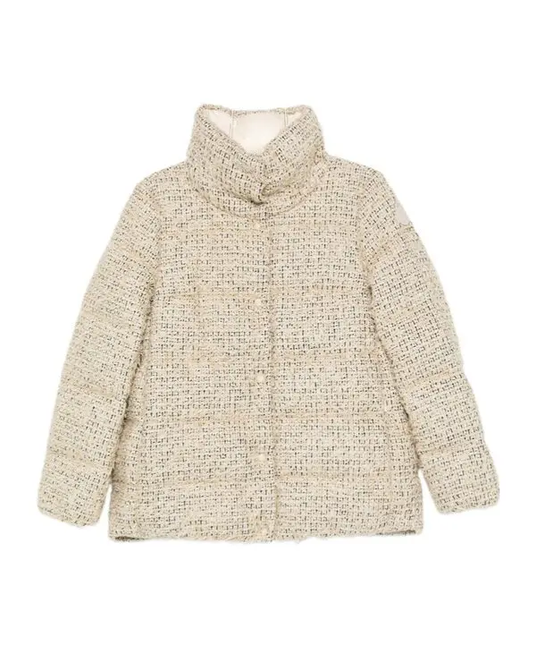 Moncler Cochelle Tweed Short Down Jacket With Stand Collar - Beige