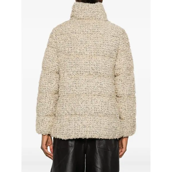 Moncler Cochelle Tweed Short Down Jacket With Stand Collar - Beige