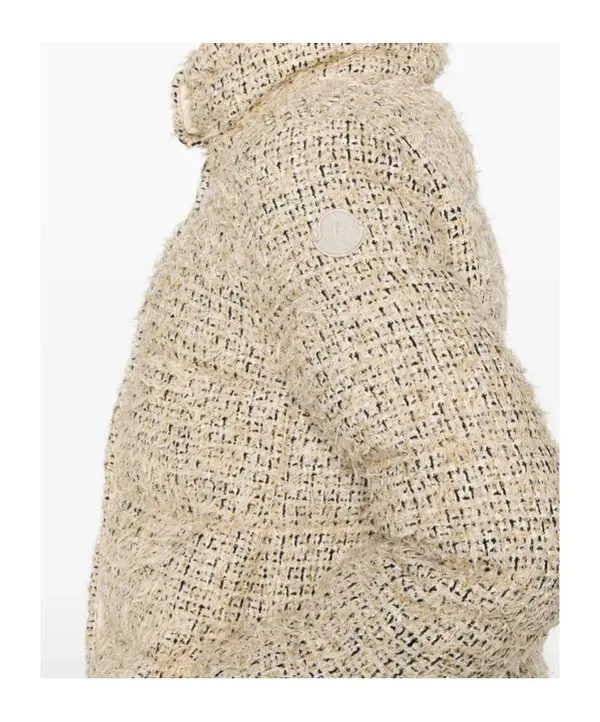 Moncler Cochelle Tweed Short Down Jacket With Stand Collar - Beige