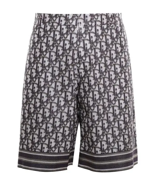 Dior Logo Jacquard Shorts With Striped Hem - Black