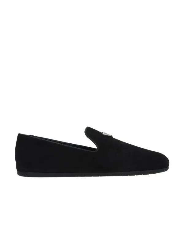 Prada Suede Loafers With Enamel Triangle Logo