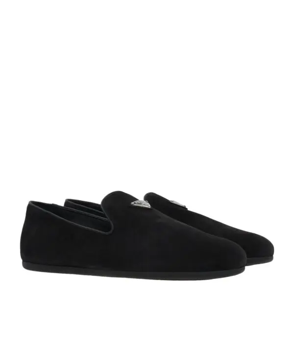 Prada Suede Loafers With Enamel Triangle Logo