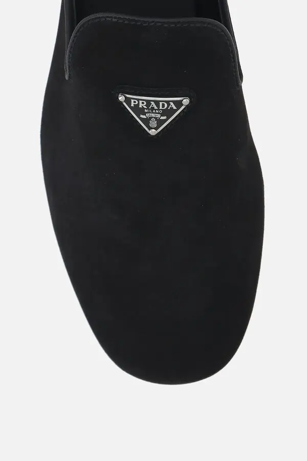 Prada Suede Loafers With Enamel Triangle Logo