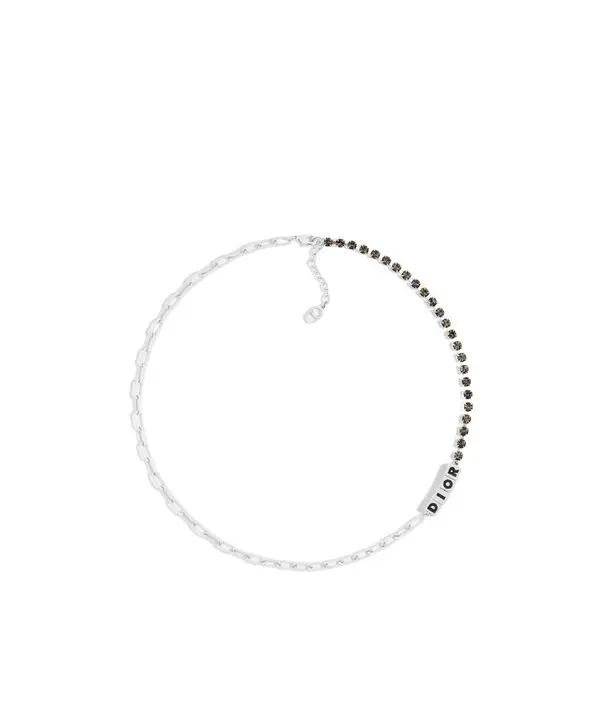 Dior Cube Necklace With Crystals And Signature - White