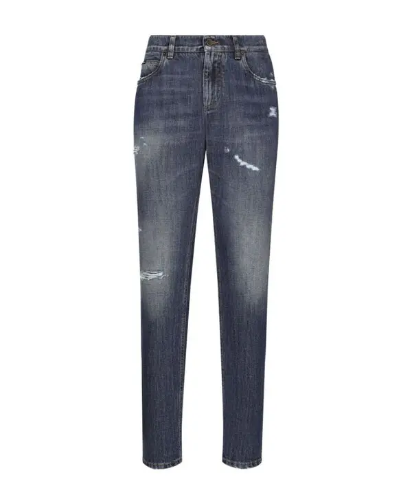 Dolce & Gabbana Straight Leg Distressed Jeans - Black