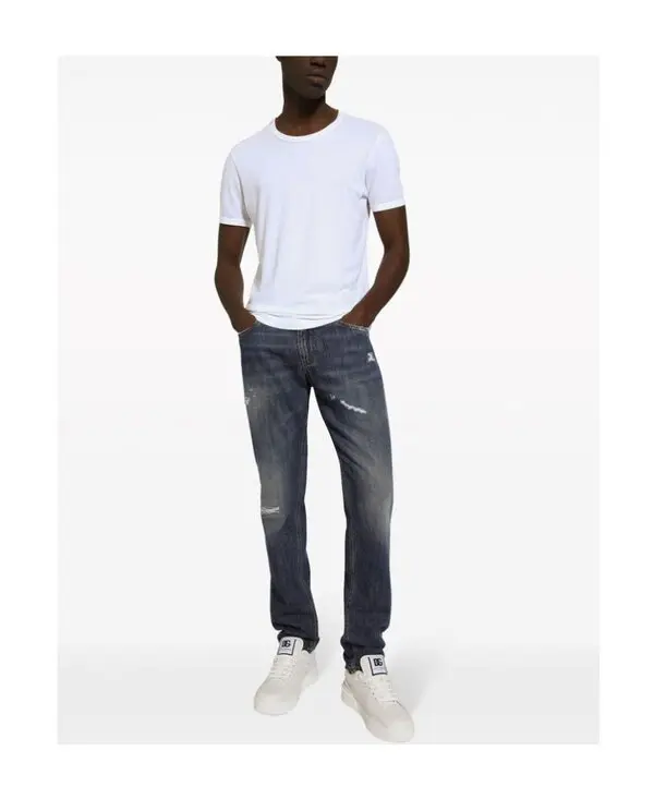 Dolce & Gabbana Straight Leg Distressed Jeans - Black