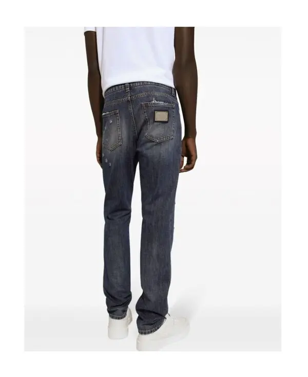 Dolce & Gabbana Straight Leg Distressed Jeans - Black