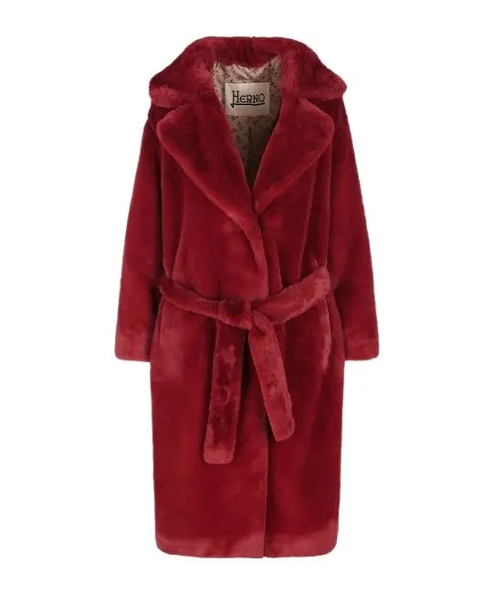 Herno Belted Fur Coat - Red