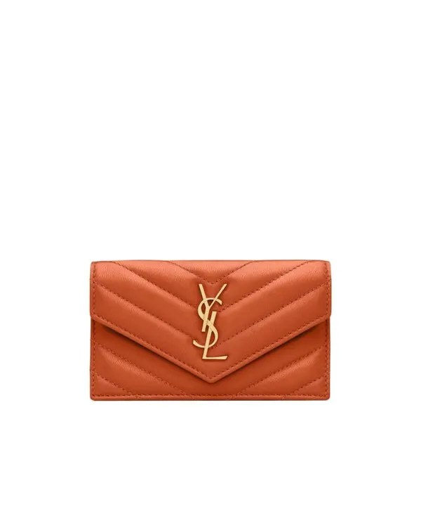 Saint Laurent Quilted Chevron Logo Wallet - Dark Orange