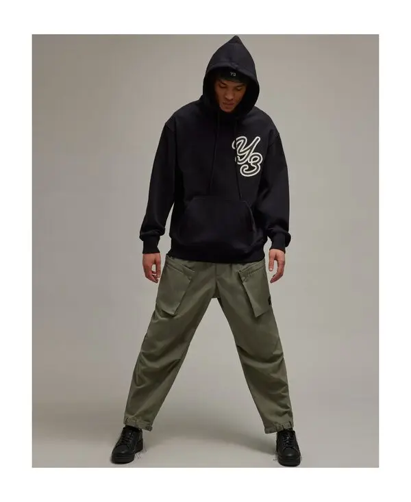 Y3 Logo-printed Drawstring Hoodie - Black