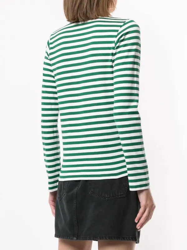 Play Comme Des Garcon Striped Logo-patch Long Sleeve T-shirt - Green