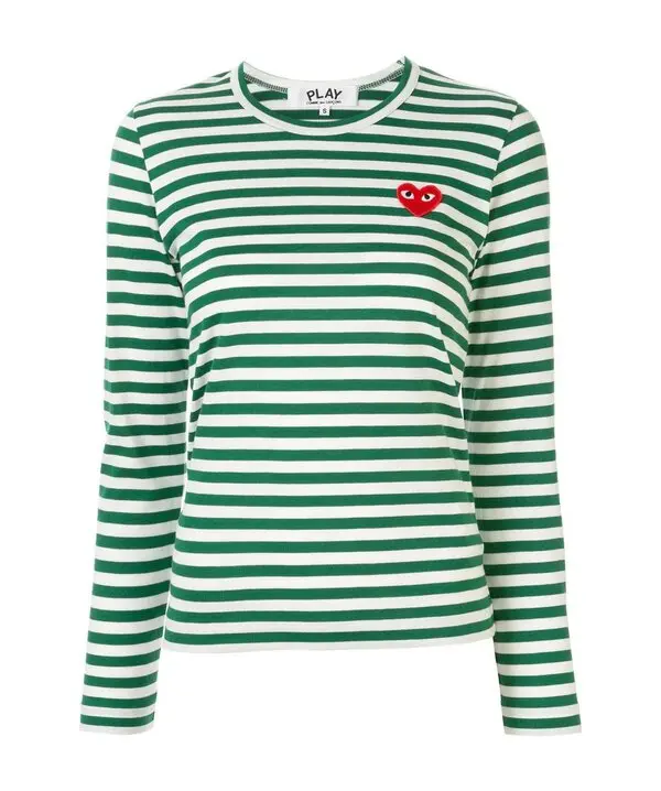 Play Comme Des Garcon Striped Logo-patch Long Sleeve T-shirt - No