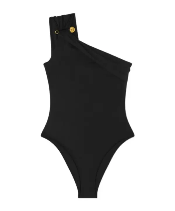 Versace One-shoulder One-piece Swimsuit With Safety Pin Hardware - Black