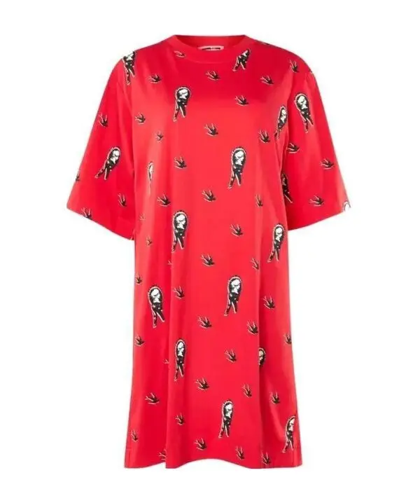 Alexander McQueen Printed Round Neck Short Sleeve Dress