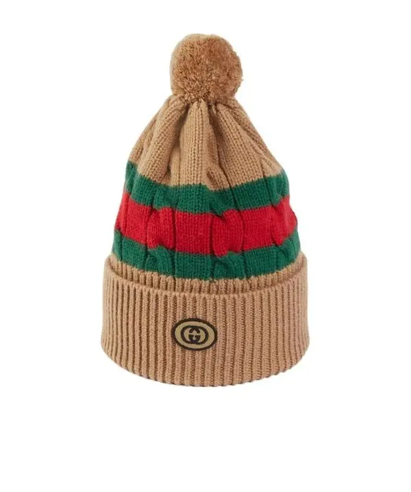 Gucci Web Stripe Knit Beanie - Brown