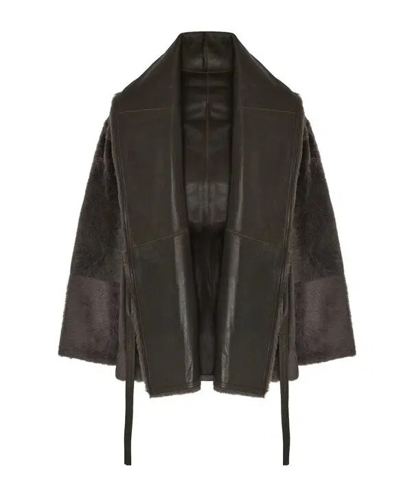 YVES SALOMON Leather-trimmed Shearling Jacket - Dark Gray
