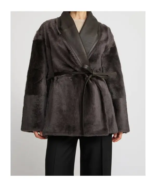 YVES SALOMON Leather-trimmed Shearling Jacket