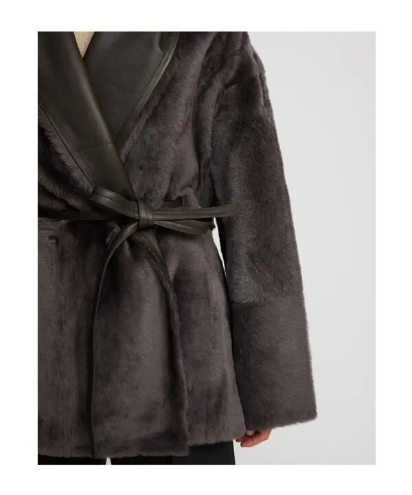 YVES SALOMON Leather-trimmed Shearling Jacket