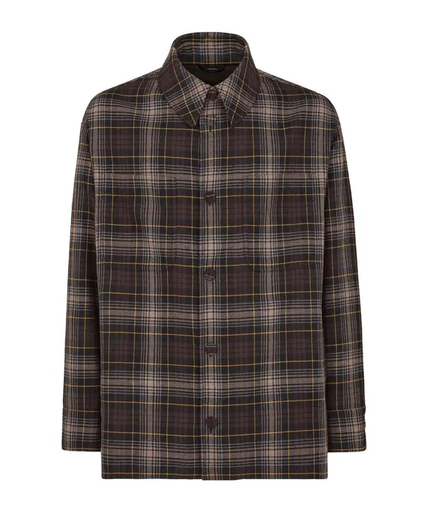 Fendi Tartan Checked Buttoned Shirt - Brown