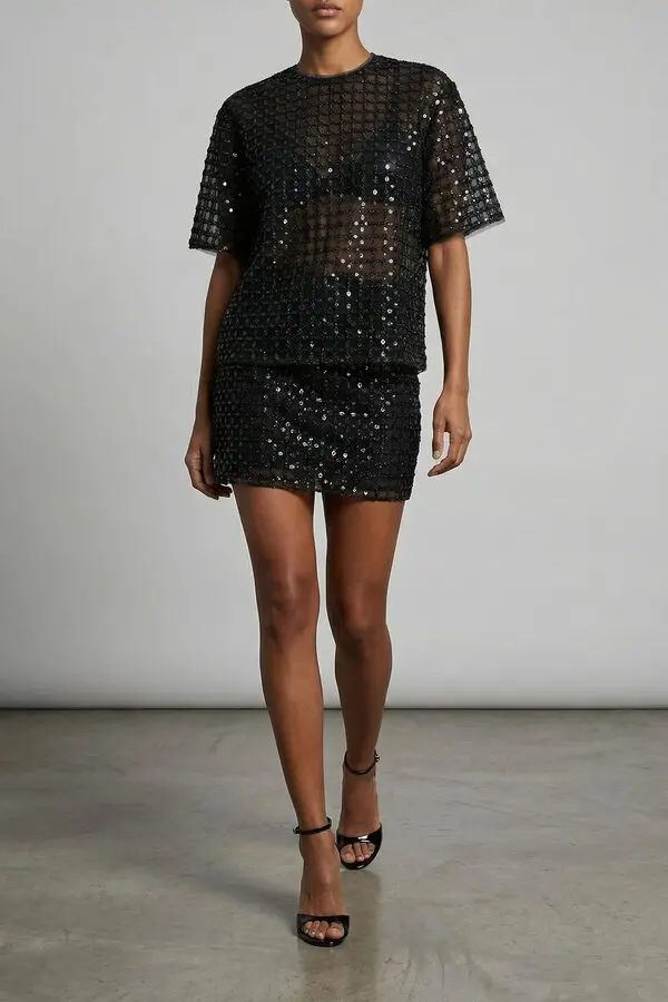ROTATE BY BIRGER CHRISTENSEN Sequin Embellished Mini Skirt - Black