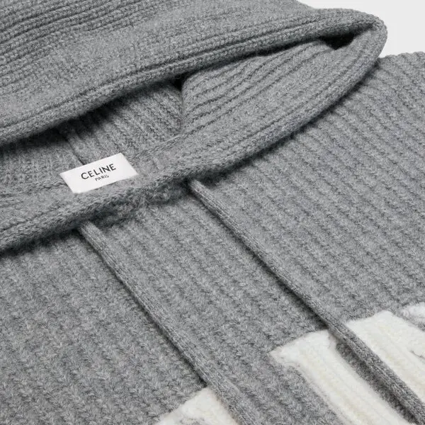 Celine Ribbed Wool Hooded Sweater With Brand Logo