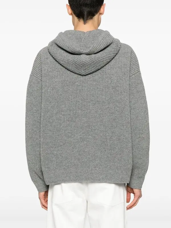 Celine Ribbed Wool Hooded Sweater With Brand Logo