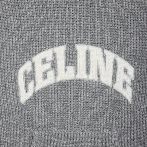 Celine Ribbed Wool Hooded Sweater With Brand Logo