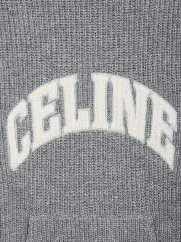 Celine Ribbed Wool Hooded Sweater With Brand Logo