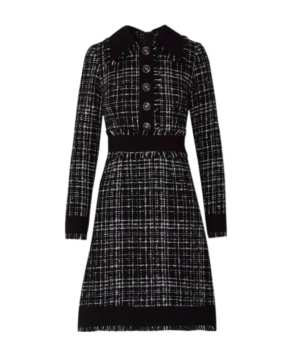 Dolce & Gabbana And White Tweed Mini Dress With Tassel Hem