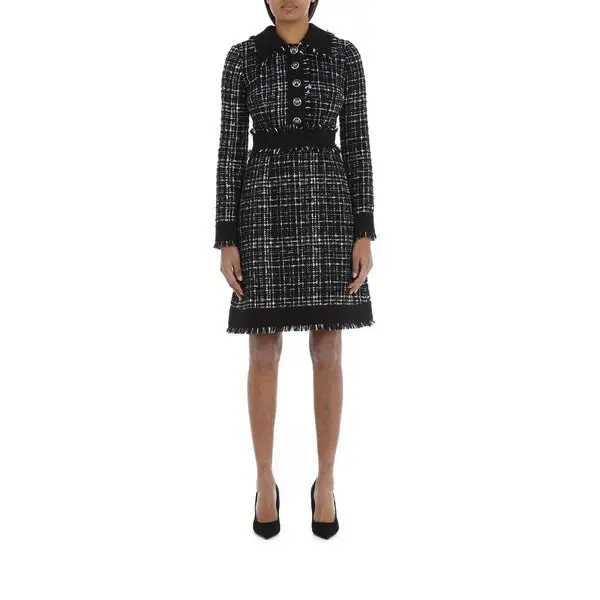 Dolce & Gabbana And White Tweed Mini Dress With Tassel Hem