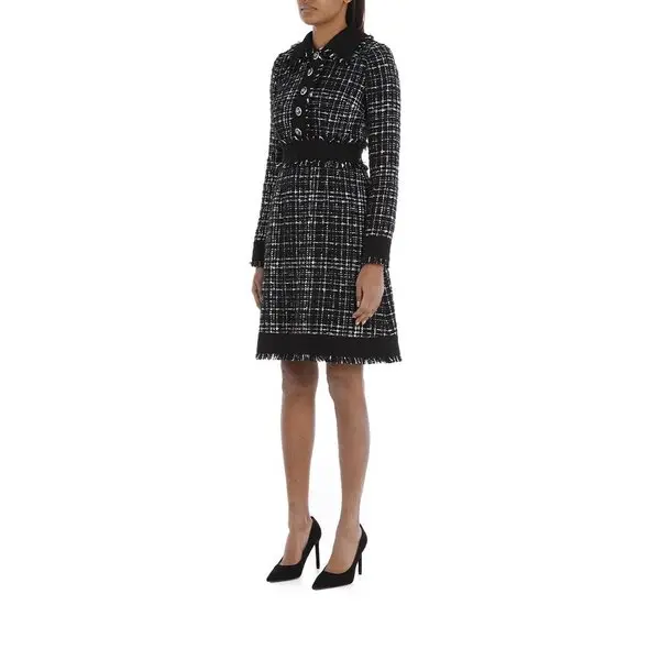 Dolce & Gabbana And White Tweed Mini Dress With Tassel Hem