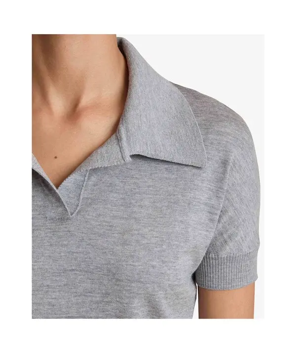 Khaite Morgane Ribbed Knit Collared Short Sleeve Top - Mercury