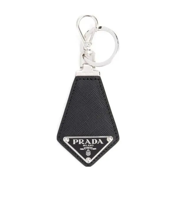 Prada Logo Plaque Keychain - Black