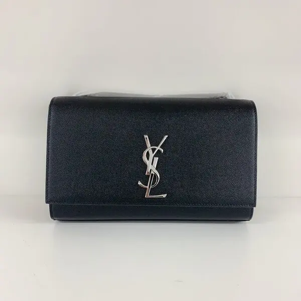 Saint Laurent Kate Logo Plaque Small Shoulder Bag - Black