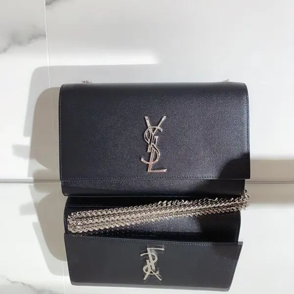 Saint Laurent Kate Logo Plaque Small Shoulder Bag - Black